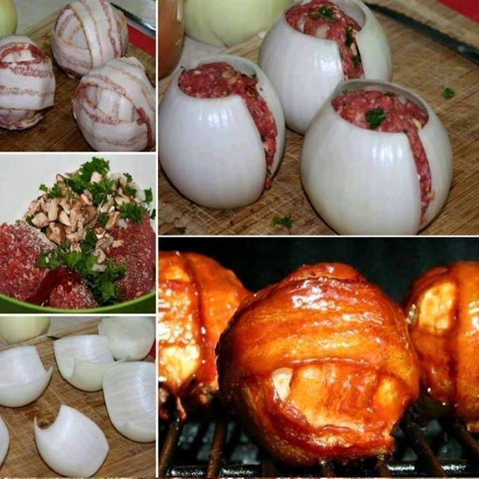 Receita de Cebolas Recheadas Com Carne E Bacon - Pilotando Fogão